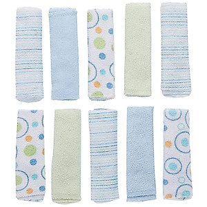 Spasilk Washcloth Wipes Set for Newborn Boys and Girls, Soft Terry Washcloth Set, Pack of 10, Blue Circles