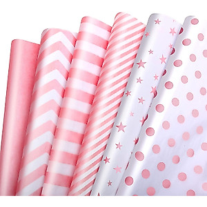 MAMUNU 120 Sheets Light Pink Tissue Paper Set, Metallic Gold Design Gift Wrapping Tissue Paper for Home, Kitchen, Packing, DIY Crafts (20 Sheets Each of 6 Patterns, 50CM X 35CM)