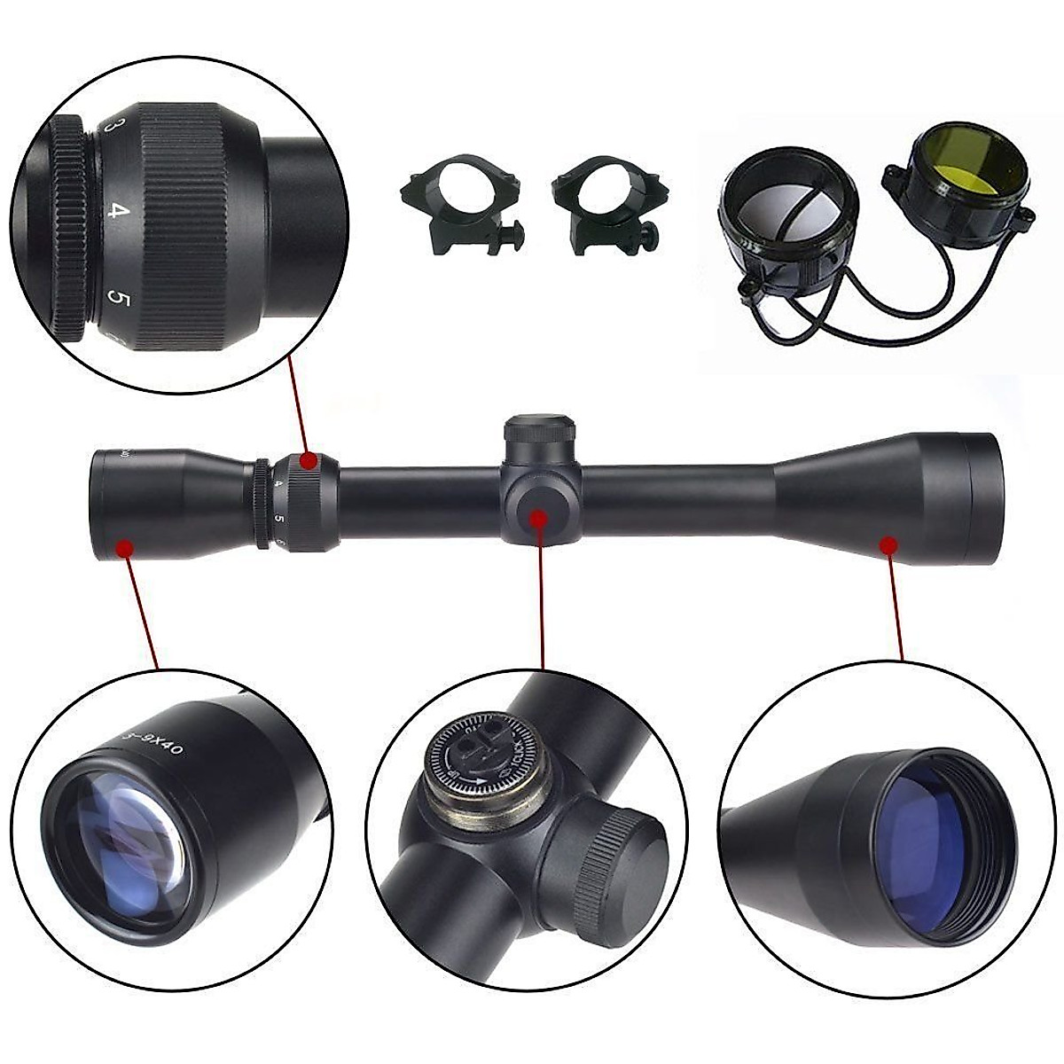 Chinoook 3-9X40 Hunting Rifle Scope Sight Optics R4 Reticle Crosshair + Free Mount