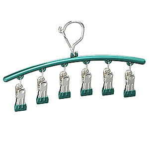 YIKANGHENG Clothes Hanger with Clips, Stainless Steel Green Organzer Hanger With 6 Clips, Used for Hanging Socks, Small Clothes, Hats, Towels and Gloves (6 Clips, Green)