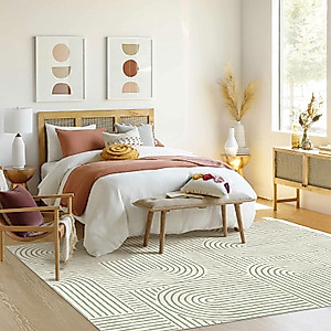 LUXRUG Washable Area Rug 8x10 - Large Sage Green Boho Rugs for Living Room Soft Abstract Bedroom Rug Ultra-Thin Modern Rainbow Carpet Stain Resistant Rug for Dining Room Nursery Room Home Decor