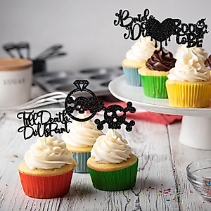 Gyufise 24Pcs Halloween Bachelorette Cupcake Topper Glitter Boo To Be Ring Bride Or Die Cake Toppers Skull Heart Blood Glitter Food Picks for Horror Ghost Engagement Party Decorations Black