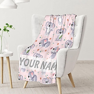Custom Koala Blanket Gifts with Name - 40x50 Inches Cute Throw Blanket for Women & Girls - Pink Soft Fuzzy Plush Blankets for Couch, Sofa