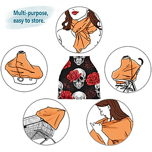 Nursing Cover Breastfeeding Scarf Skull and Red Roses- Baby Car Seat Covers, Stroller Cover, Carseat Canopy (v)