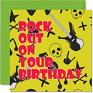 Fun Birthday Cards for Men Women Him Her - Rock Out - Punk Birthday Card for Mom Dad Papa Pops Son Daughter Brother Sister Aunt Uncle Cousin Grandma Grandpa, 5.7 x 5.7 Inch Bday Greeting Cards