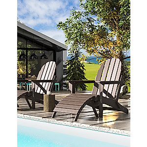 BUPPLEE Folding Adirondack Ottoman for Adirondack Chair, HDPE All Weather Outdoor Footrest Poly Lumber Adirondack Footstool for Patio, Backyard, Garden, Easy to Assemble & Storage - Teak