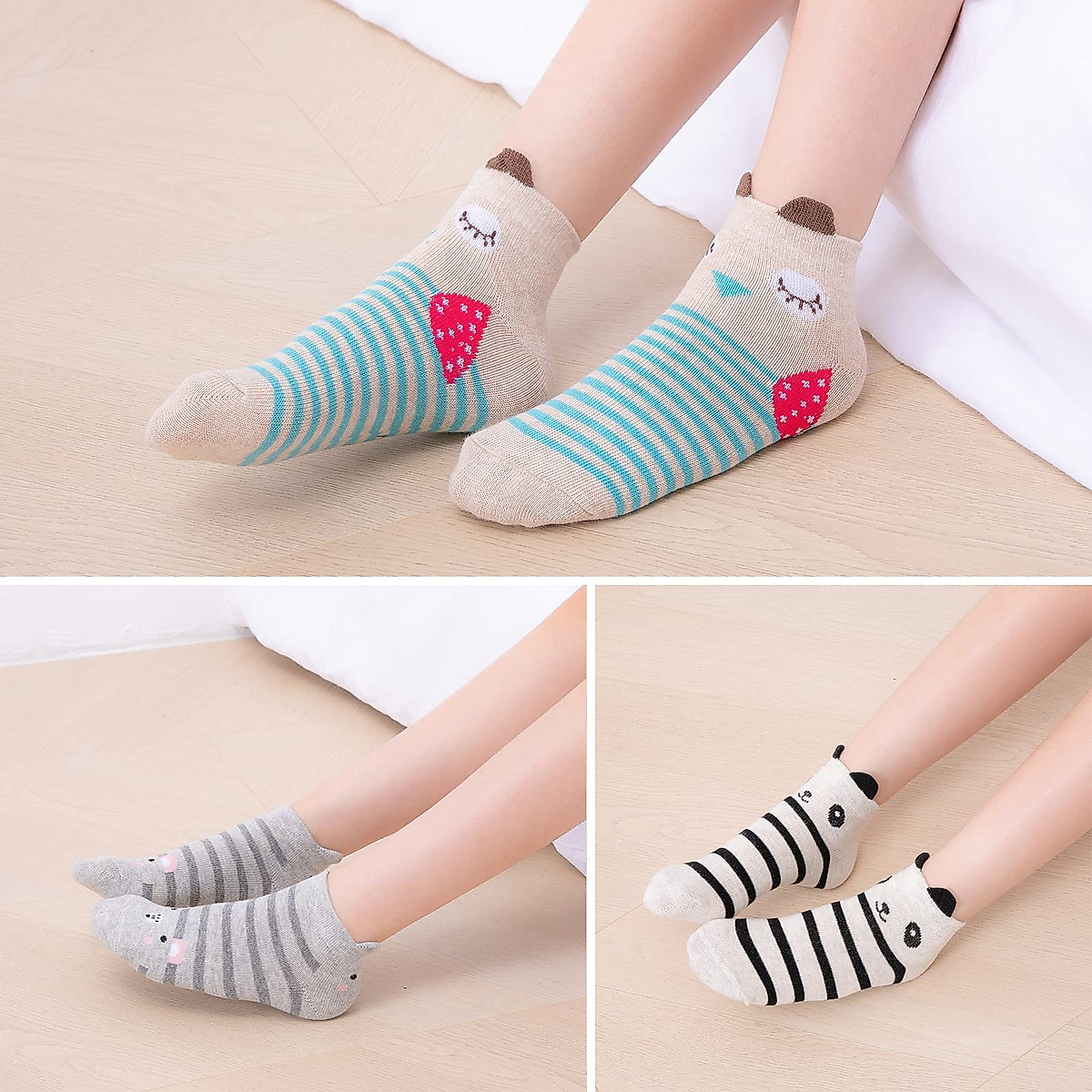 Artfasion Kids Cotton Ankle Animal Socks - Cute Cartoon Crew Socks Soft Funny Childs Socks Breathable Toddler Sock for 8-11 Years Girls