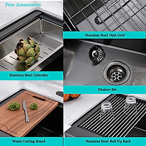 27 Inch Black Farmhouse Sink Workstation-Bokaiya 27x22 Matte Black Stainless Steel Farmhouse Apron Front 16 Gauge Single Bowl Farm Sink with Cutting Board