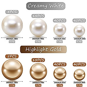 200 Pieces Pearl for Vase Filler Pearl Beads No Hole Pearl Vase Makeup Beads for Brushes Holder for Home Wedding Decor, 10/14/20/30 mm (White, Gold)