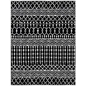 SAFAVIEH Tulum Collection Area Rug - 8' x 10', Black & Ivory, Moroccan Boho Distressed Design, Non-Shedding & Easy Care, Ideal for High Traffic Areas in Living Room, Bedroom (TUL270Z)