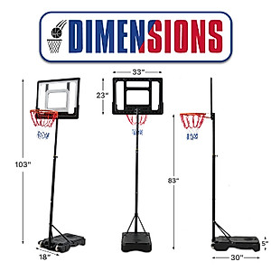 MoNiBloom Portable Basketball Hoop Goal 5ft- 7ft Adjustable-Height Stand with 33 Inch Backboard Wheels Fillable Base, Basketball Goals for Adults Indoor Outdoor Play, Black