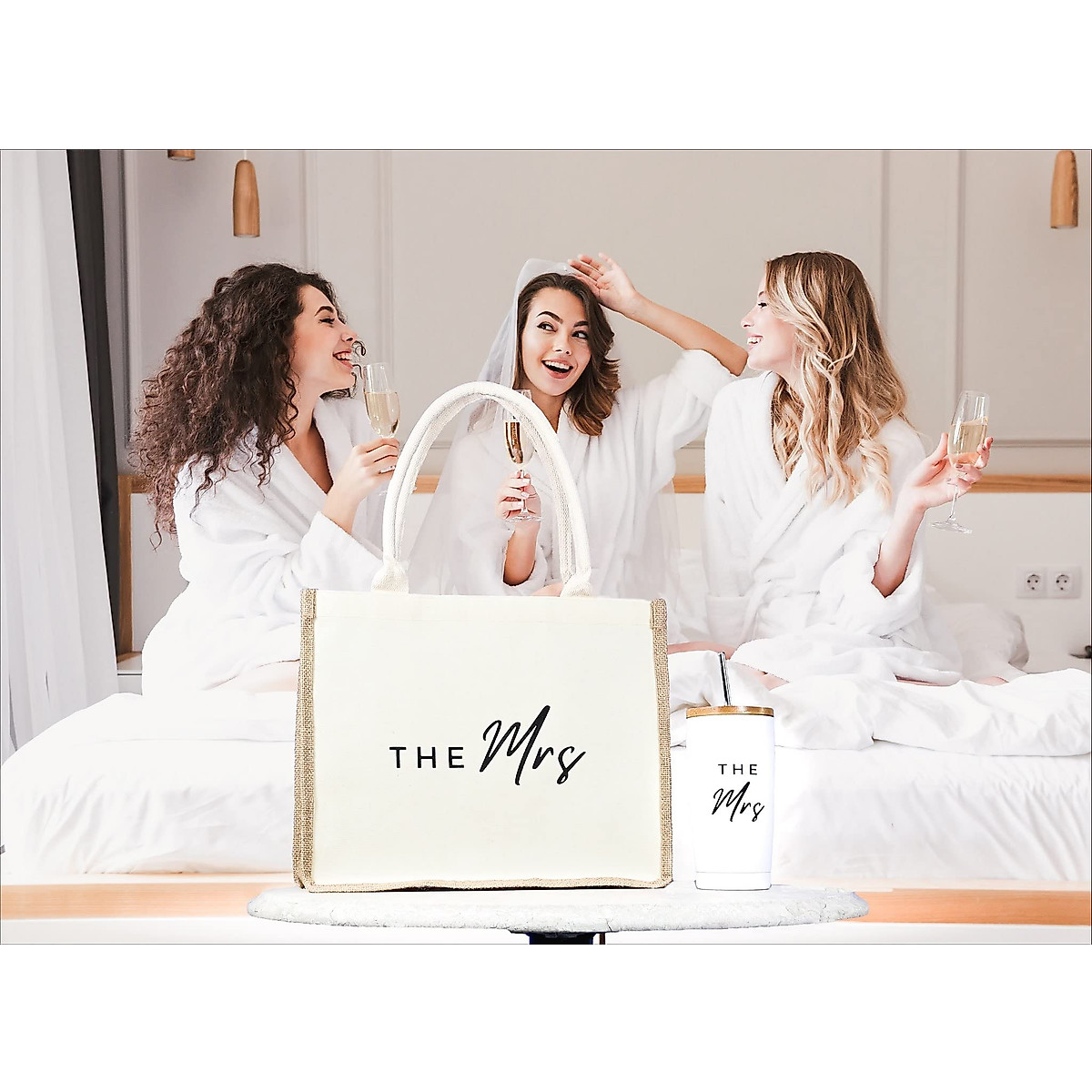 BACHES TO BRIDES The Mrs Tumbler & Tote Bag Gift Set- Stainless Steel Wine Tumbler with Lid & Straw- Travel Mug & Tote Bag for Women Perfect for Bride Gifts, Wedding & Engagements