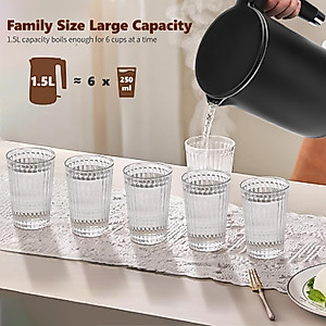 Taylor Swoden Electric Tea Kettles for Boiling Water, Double Wall Stainless Steel 1.5L Hot Water Boiler with Auto Shut-Off & Boil Dry Protection, Cordless Base & LED Indicator, 1500W, Black