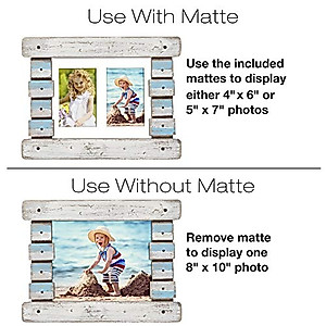 EXCELLO GLOBAL PRODUCTS Rustic Distressed Wooden 8 by 10 in Picture Frame, Blue & White