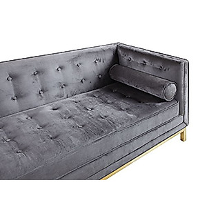 Iconic Home Dafna Club Sofa Sleek Elegant Tufted Velvet Plush Cushion Brass Finished Stainless Steel Brushed Metal Frame Couch, Modern Contemporary, Grey