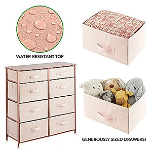 mDesign 35.3" High Steel Frame/Wood Top Storage Dresser Furniture Unit, 8 Removable Slim Fabric Drawers - Tall Bureau Organizer for Bedroom, Living Room, Closet - Lido Collection, Light Pink/Rose Gold