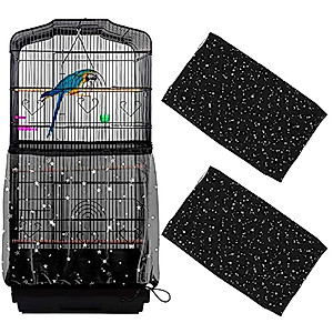 ZOCONE 2 PCS Adjustable Bird Cage Net Cover, Bird Seed Guards & Catchers, Starry Stretchy Adjustable Drawstring Bird Cage Mesh Net Cover, Round Square Birdcage Skirt (Black)