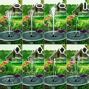 DIY Solar Water Pump Kit, 2.5W Solar Water Fountain Pump Outdoor with 8 Nozzles, Solar Water Pump for Bird Bath, Ponds, Garden and Fish Tank Garden, Pond