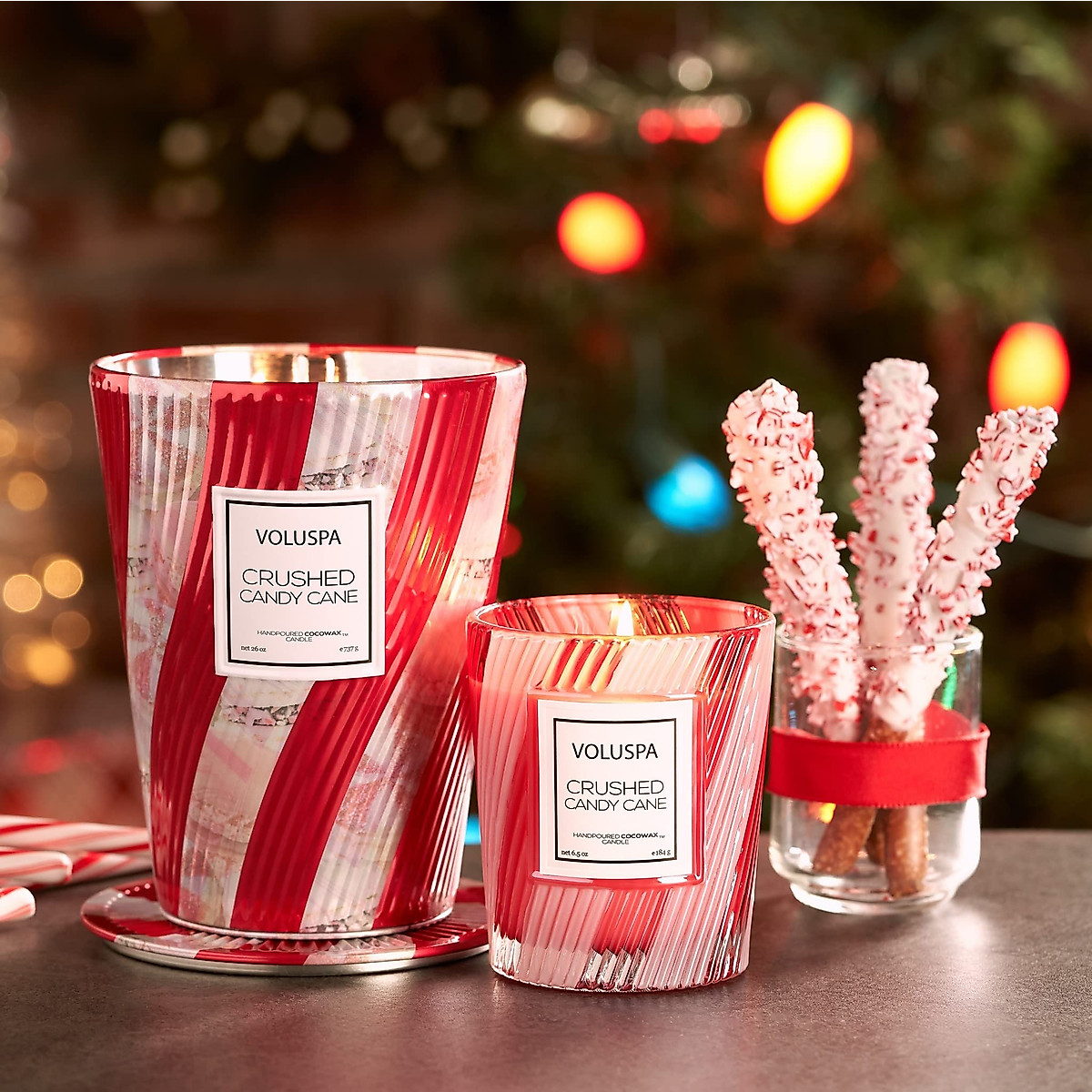 Voluspa Crushed Candy Cane Candle | Classic Boxed Candle | 6.5 Ounces | 40 Hour Burn Time | All Natural Wicks and Coconut Wax for Clean Burning | Vegan | Non-Toxic
