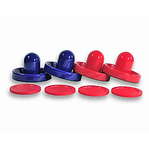 Lemon home Two Colored of Air Hockey Pushers and Red Air Hockey Pucks, Goal Handles Paddles Replacement Accessories for Game Tables (4 Striker, 4 Puck Pack) (C)