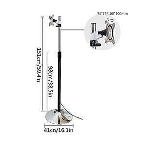 QTBH Monitor Arm Floor-Standing Monitor Stand 13"-27" Mobile Monitor Mount Stand with Round Base Height/Tilt/Rotation Adjustable Monitor Mount, VESA 100x100mm Monitor Desk Mount