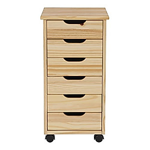 Linon Home Decor Products Corinne Six Drawer Storage, Natural Rolling Cart