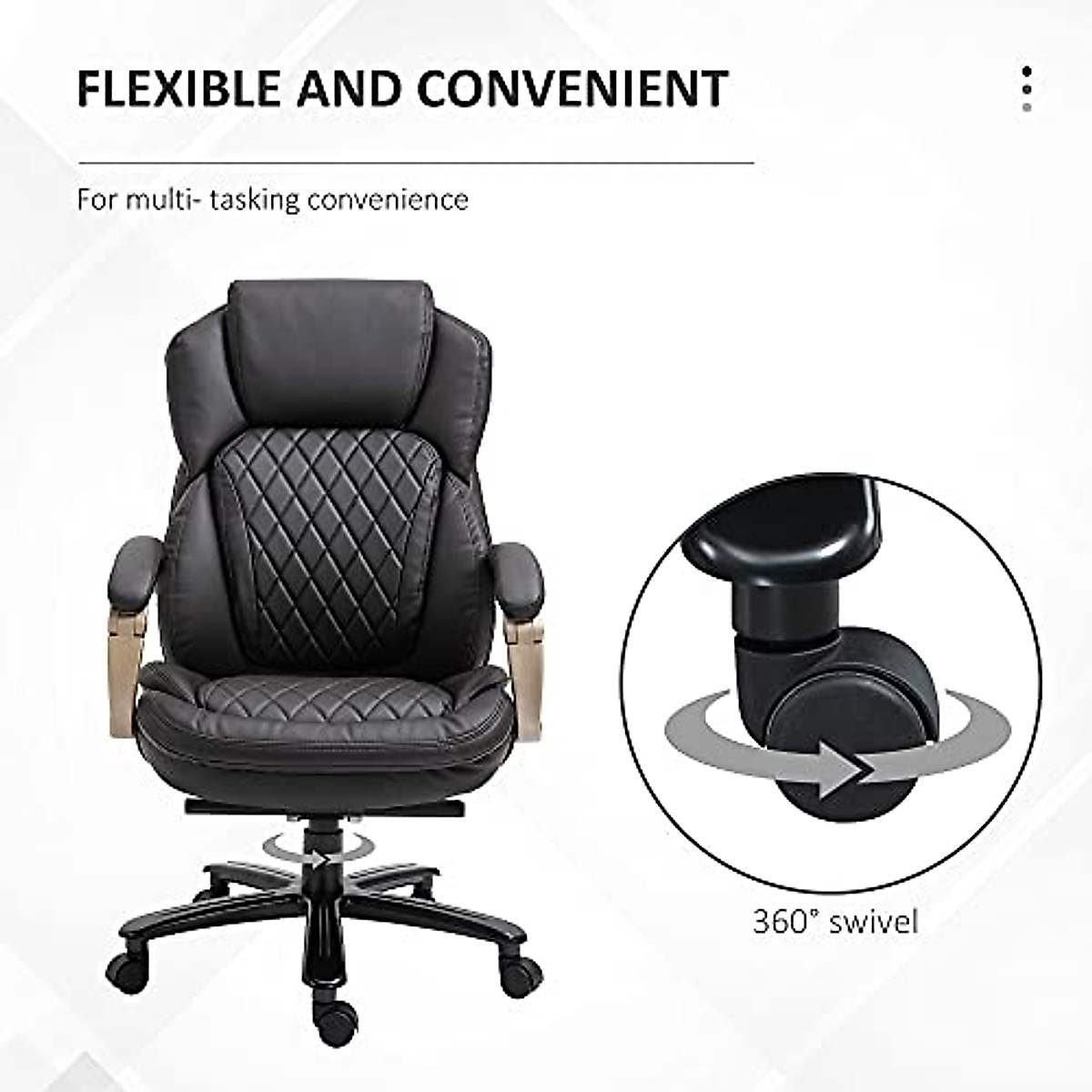 Vinsetto Big and Tall Executive Office Chair with Wide Seat, Computer Desk Chair with High Back Diamond Stitching, Adjustable Height & Swivel Wheels, Brown