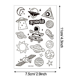 Konsait 140pcs Glow in The Dark Space Temporary Tattoo for Kids,Luminous Solar System Universe Outer Space UFO Temporary Tattoos for Boys Girls Stockings Stuffers Goody Filler Birthday Party Favor