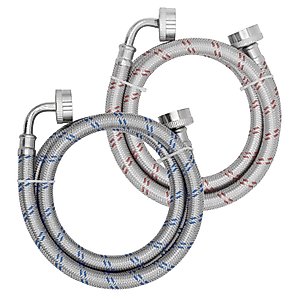 VALFLUIDS Stainless Steel Washing Machine Hoses with 90 Degree Elbow, Red and Blue Striped Water Connection Inlet Supply Lines (5 Foot)