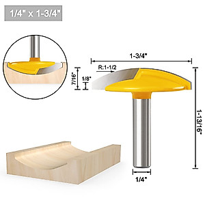 WSOOX 1/4 Inch Shank Horizontal Crown Router Bit for Woodworking (R:1-1/2")
