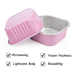 EUSOAR Cupcake Liner, 50pcs 10oz Pink Foil Mini Flan with Lids, Loaf Pans Aluminium Tins for Baking, Disposable Creme Brulee Cups Dessert Containers for Pie Souffle, Cake Holder for Party Serving