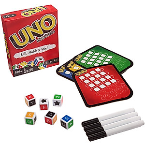 Mattel Games ​UNO Family Dice Game, with 6 Dice, 4 Dry Erase Boards and 4 Markers, Makes A Great Gift for 7 Year Olds and Up