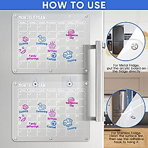 Acrylic Magnetic Dry Erase Board for Fridge 16"X12", Adhesive Monthly Acrylic Calendar Board for Refrigerator/Wall, Clear Acrylic Fridge Calendar White Board with 6 Dry Erase Markers and Eraser