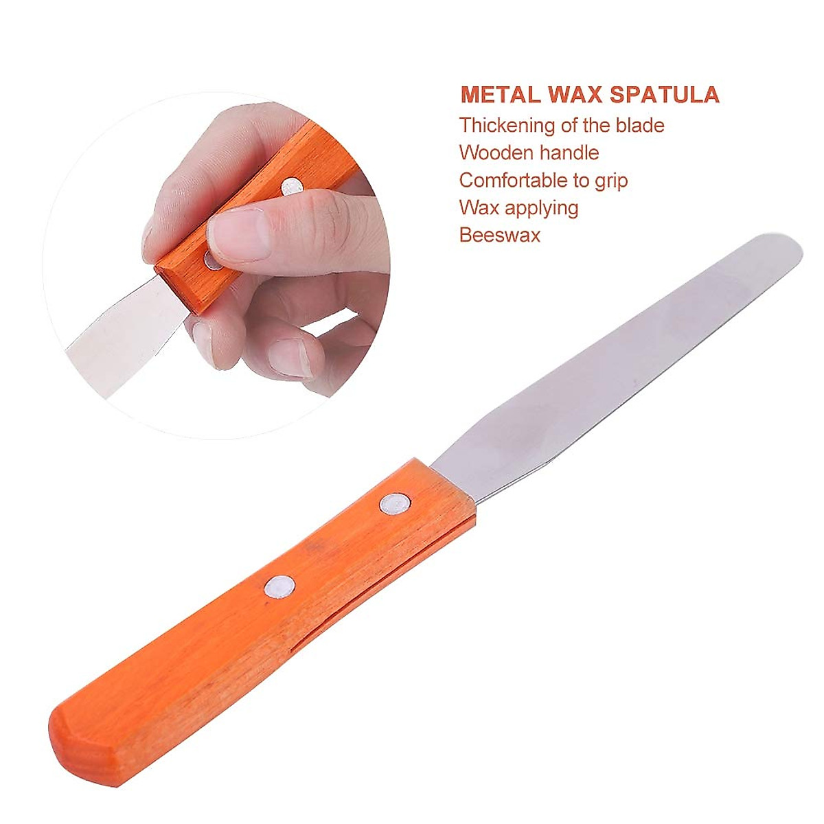 LAVEN Metal Straight Stainless Waxing Spatula Wax Applicator Spatula Wooden Handle Craft Stick for Body Hair Removal