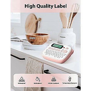 Vixic Pink Label Maker Machine with 4 Tapes, D210S Label Maker Machine, Portable Label Maker with Keyboard, QWERTY Keyboard Handheld & Easy to use, Multiple Fonts Frames for Home/Office/School