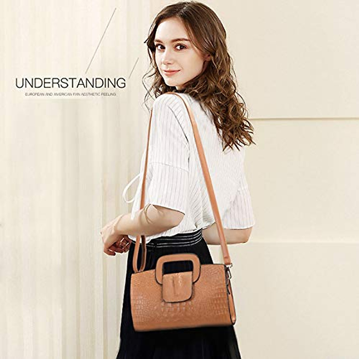 ZLMBAGUS Women Vintage Flap Tote Top Handle Satchel Handbags PU Leather Clutch Purse Alligator Print Casual Messenger Shoulder Crossbody Bag Z-Brown