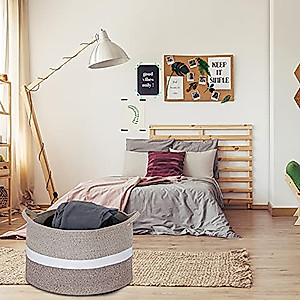 Extra Large Storage Basket, Woven Cotton Rope Blanket Basket for Nursery and Home, Fabric Laundry Basket with Handles for Living Room, Laundry Room, Kids Room and Bedroom, Mixed Brown