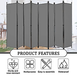 Room Divider Folding Privacy Screen, 8 Panel 5.6 ft Tall Extra Wide Partition Foldable Panel Wall Divider (Grey)