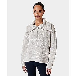 Sweaty Betty Women's Restful Boucle Textured Half Zip Pullover Sweatshirt Light/Pastel Grey