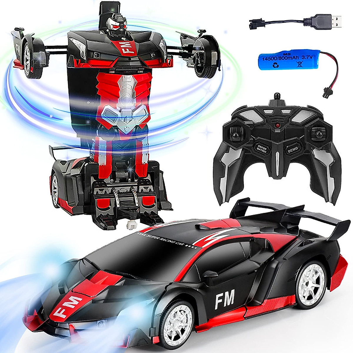 【2023 latest】LED Remote Control Car Transforming Robot 360 Degree Drifting one-click Deformation Rechargeable Police Toy Car 2.4Ghz 1:18 Scale Best Birthday Xmas Holiday Toy Present for Boys and Girls
