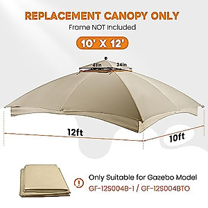 Akeacubo Replacement Canopy Cover - Double Teir Sunshade Polyester Soft Top Cover for 10'x12' Gazebo Providing Shade and Shelter in Gardens, Parks, Backyards, Patios or Decks - Beige