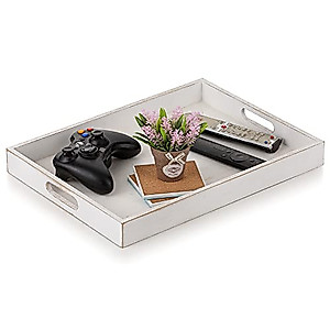 Hanobe Serving Tray with Handles: Rustic Decorative Wood Rectangle Trays with Cutout Handles for Coffee Table Breakfast Ottoman Living Room Kitchen Home Decor, Light Brown