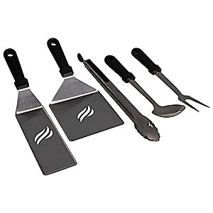 Blackstone 5045 Flat Top Griddle Accessories 5 Pieces Tool Kit - Heat Resistant BBQ Grilling Utensils- 5" Wide Hamburger Spatula, 3" Wide Spatula, 14" Tongs, 14" Serving & Basting Spoon, 14" Fork