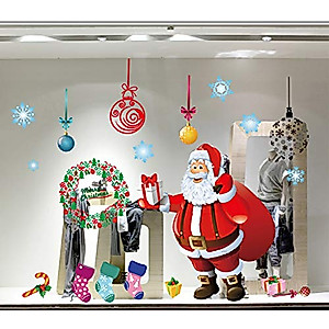 LONGTEN Christmas Windows Static Stickers Clings Santa Claus Snowman Deer Snowflake Removable Vinyl Christmas Tree DIY Wall Window Door Mural Decal Sticker for Showcase