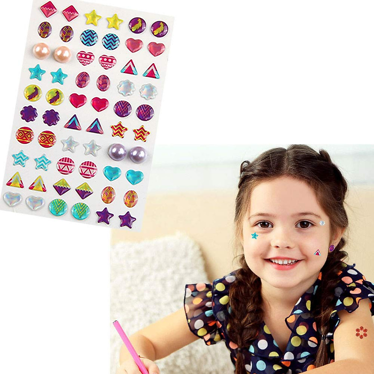 AUGSUN 240 Piece Sticker Earrings 3D Gems Sticker Girls Sticker Earrings Self-Adhesive Glitter Craft Crystal Stickers