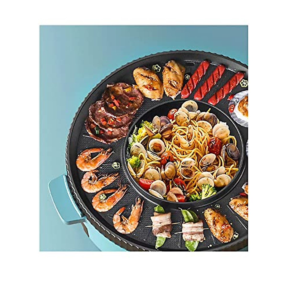 Lp Living Plus 2 in 1 Electric Grill and Hot Pot Combo, Dual Temperature, Indoor Non-Stick Griddle for Korean BBQ, Shabu Shabu and Noodles