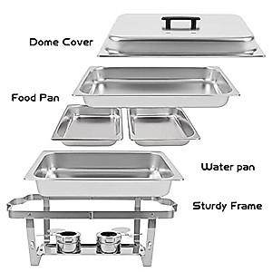 Restlrious Chafing Dish Buffet Set Stainless Steel 8 QT Foldable Rectangular Chafers and Buffet Warmers Sets 2 Pack w/ 4 Half Size & 2 Full Size Food Pans & Water Pan for Catering Event Party Banquet