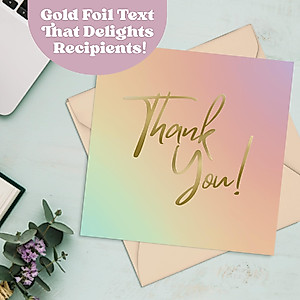 Thank You Cards With Envelopes - Gold Foil Stamp Text - Stylish, Colorful, Cute Thank You Notes For Birthdays, Holidays, Business - 5 x 5 Inches