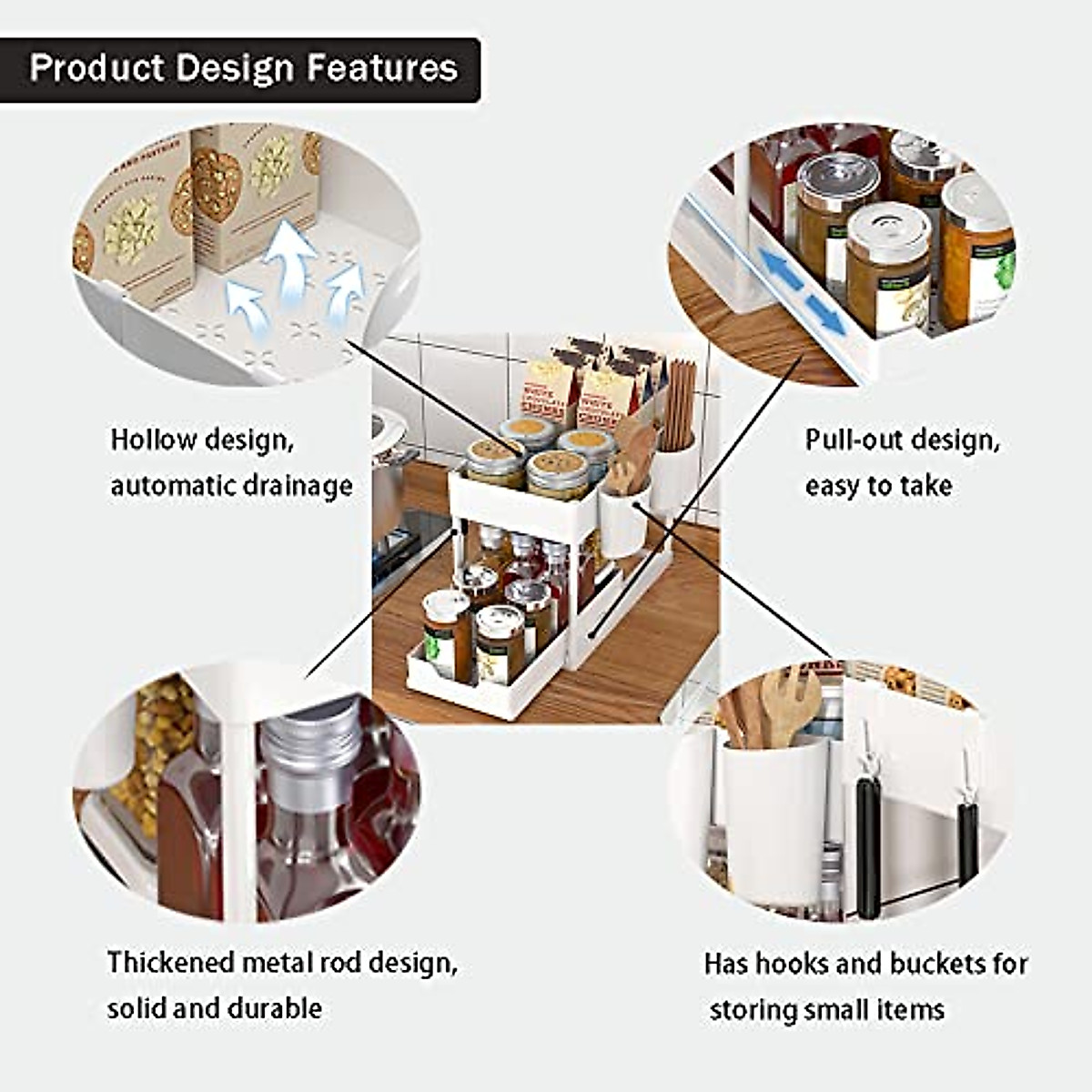 SKARO 2 Tier Upgraded Under Sink Sliding Basket Organizer and Storage, Pull Out For Easy Access, Multi-Purpose For Bathroom Storage And Kitchen Organizer Cabinets, 2 Pack, White