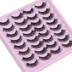 Natural Eyelashes 15mm Fake Lashes Cat Eye Mink Lashes Fluffy Volume Wispy Eyelashes Pack 16 Pairs by Zegaine